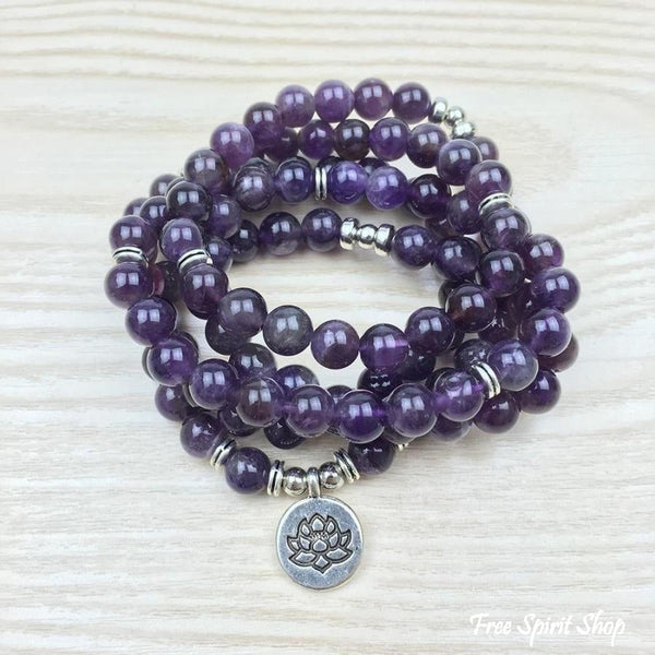 108 Natural Amethyst Stone Mala Prayer Beads Bracelet