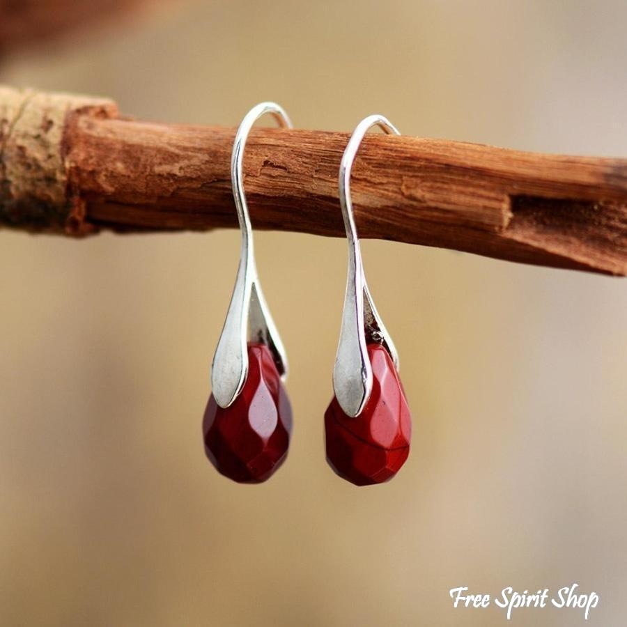 Natural Red Jasper Teardrop Earrings