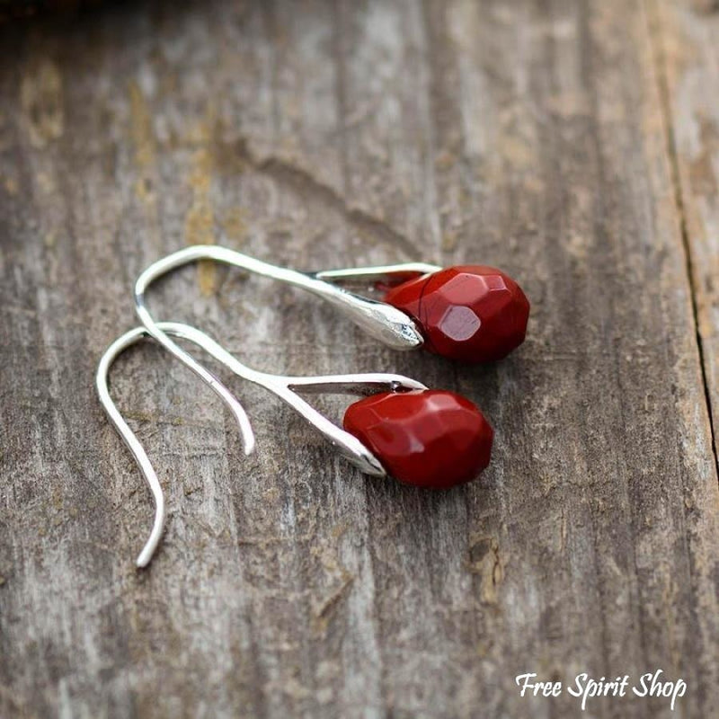 Natural Red Jasper Teardrop Earrings