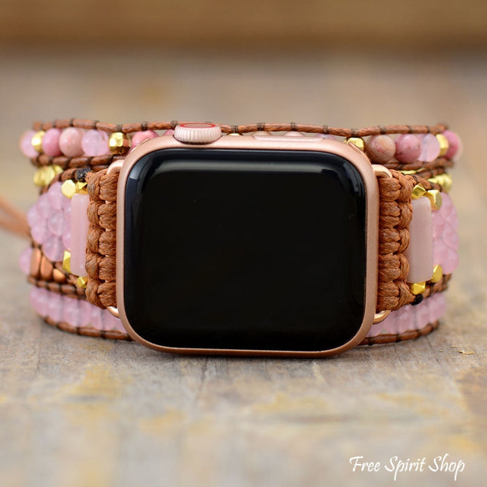Natural Rhodonite & Rose Quartz Rose Gold Apple Watch Band