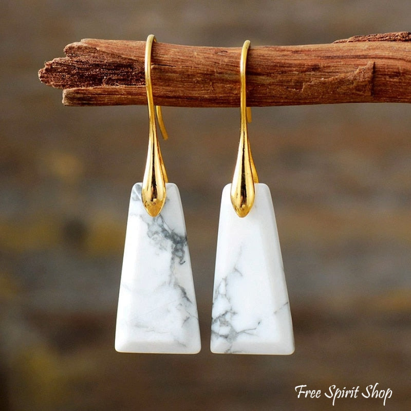 Natural White Howlite Pyramid Earrings