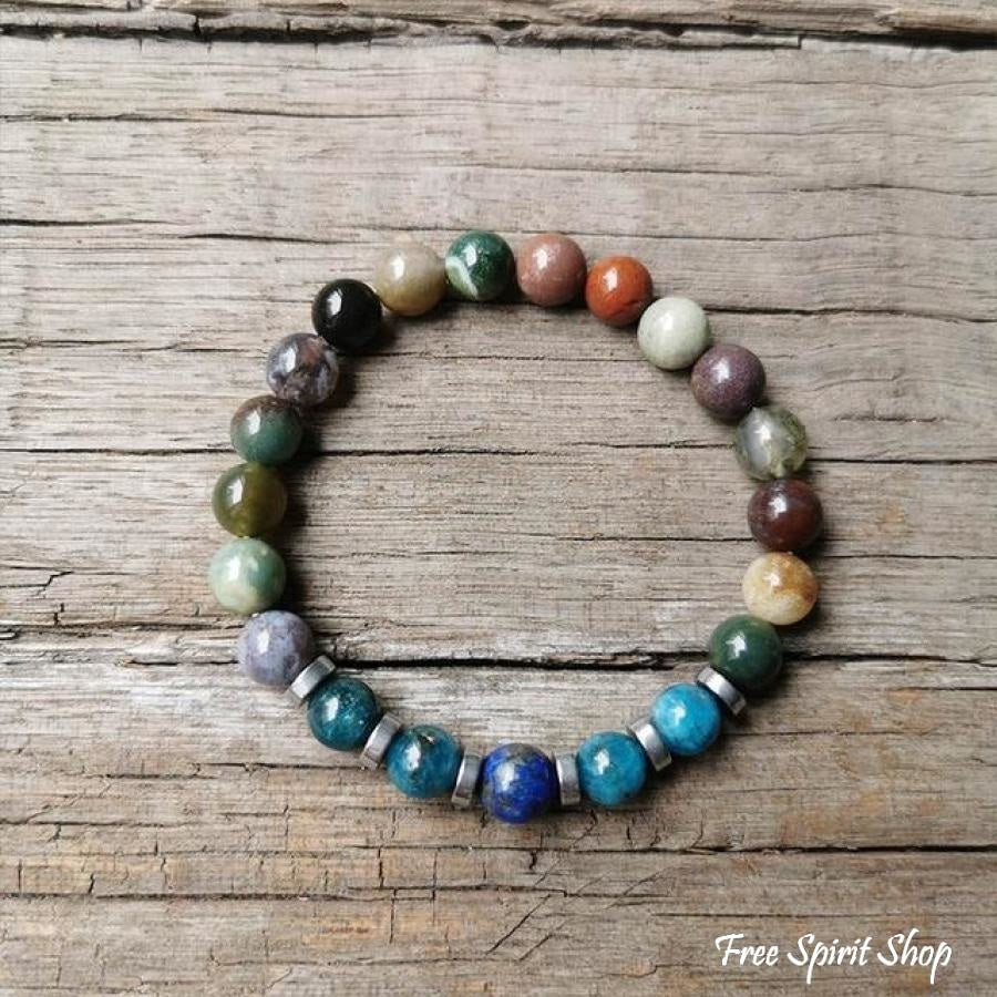 108 Natural Indian Onyx & Blue Apatite Mala Bead Necklace 108 Natural Indian Onyx & Blue Apatite Mala Bead Necklace