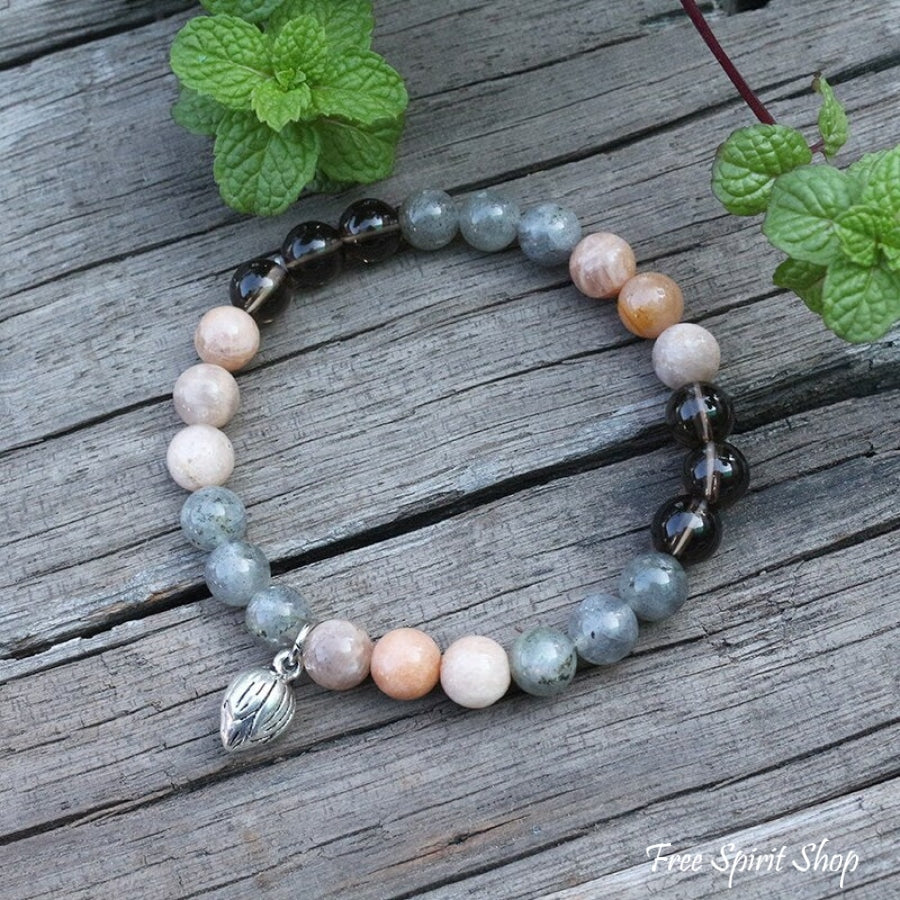 Natural Sunstone Labradorite & Smokey Quartz Bead Bracelet