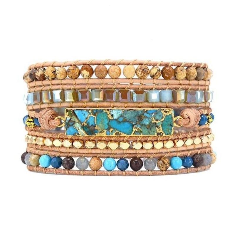 Natural Turquoise & Jasper Beaded Wrap Bracelet