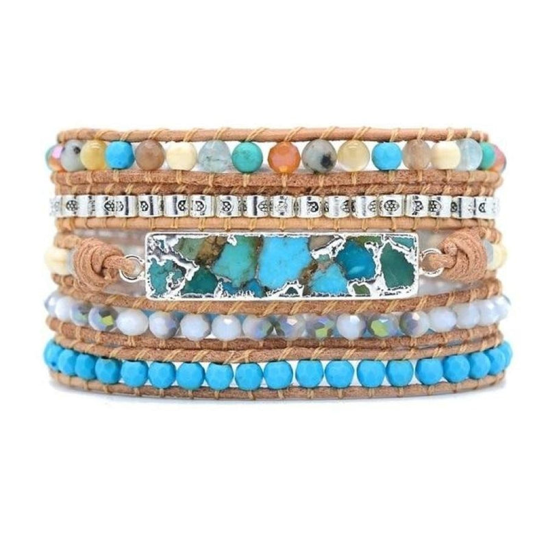 Natural Turquoise & Jasper Beaded Wrap Bracelet
